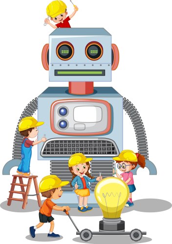 Gray robot cartoon isolated on white background Vector Image