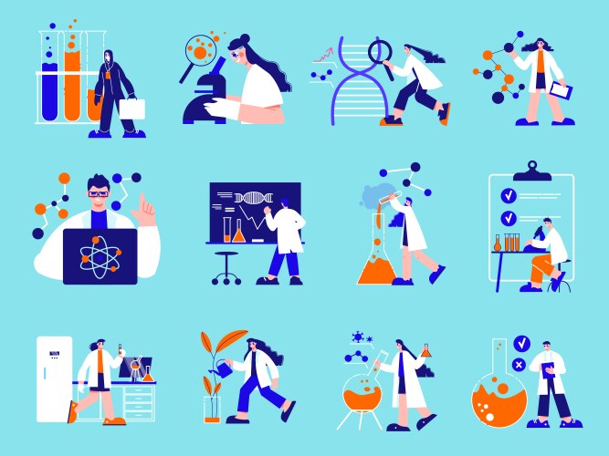 Science icons cartoon set Royalty Free Vector Image