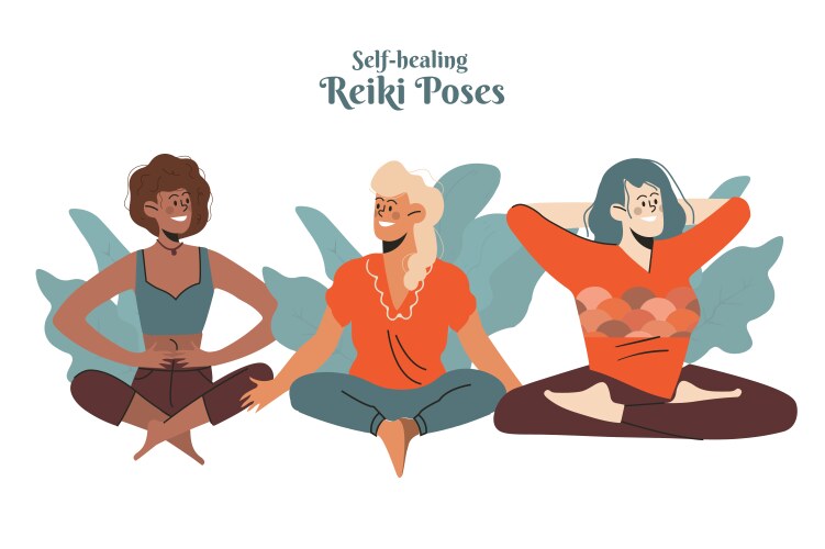 Self-healing reiki poses Royalty Free Vector Image