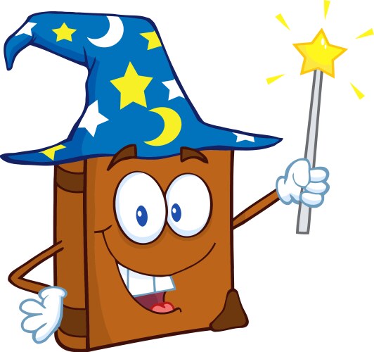 Wizard Cartoon with Book and Wand Royalty Free Vector Image