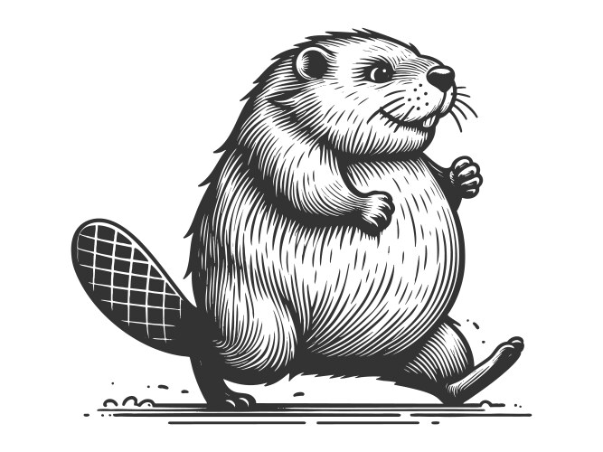 Beaver standing upright engraving Royalty Free Vector Image