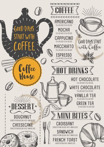 Cafe menu seamless background and design elements Vector Image