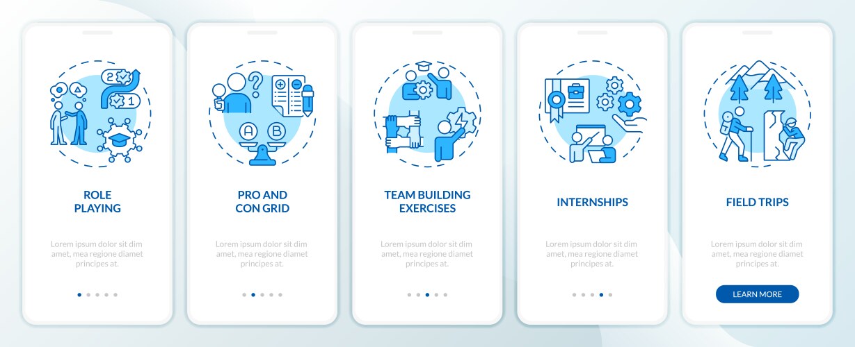 Experiential Learning Blue Onboarding Mobile App Vector Image