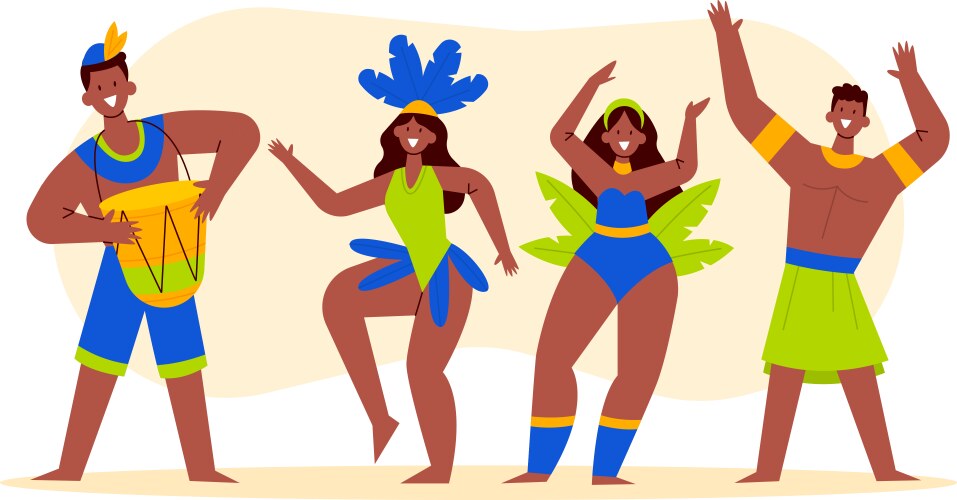 Flat of carnival characters wearing costumes Vector Image