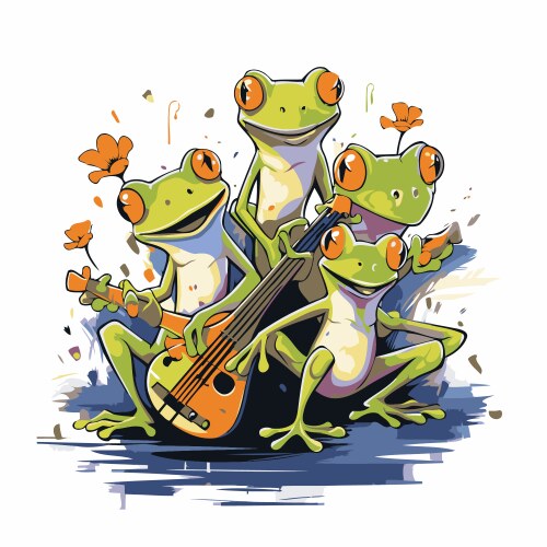 Frogs playing guitar and singing on white Vector Image
