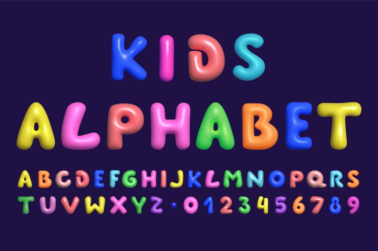 Kids font in cartoon style bright and colorful 3d Vector Image
