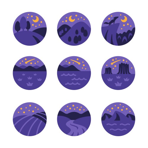 Nature landscape icons of mountains ocean Vector Image