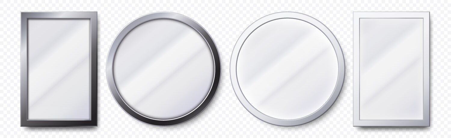 Realistic round and square mirrors in frames Vector Image