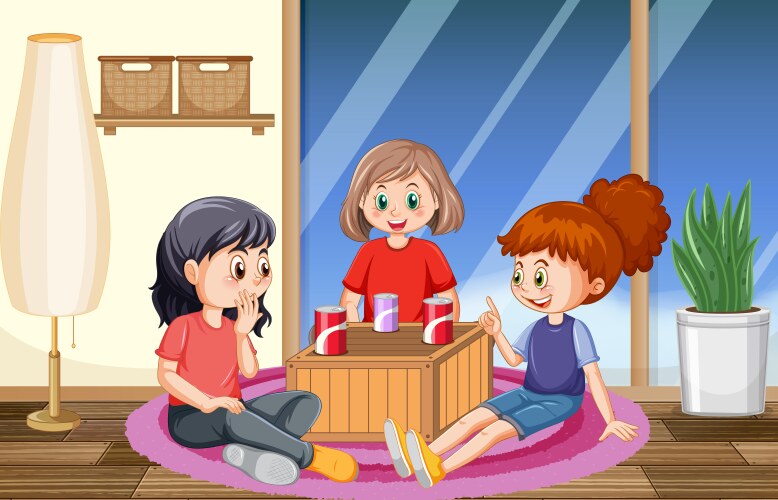 Happy children playing in the home Royalty Free Vector Image