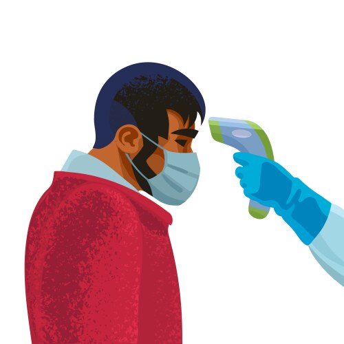 Body temperature check female medic holding Vector Image