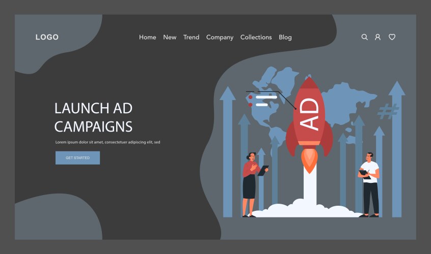 Launch ad campaigns concept flat Royalty Free Vector Image