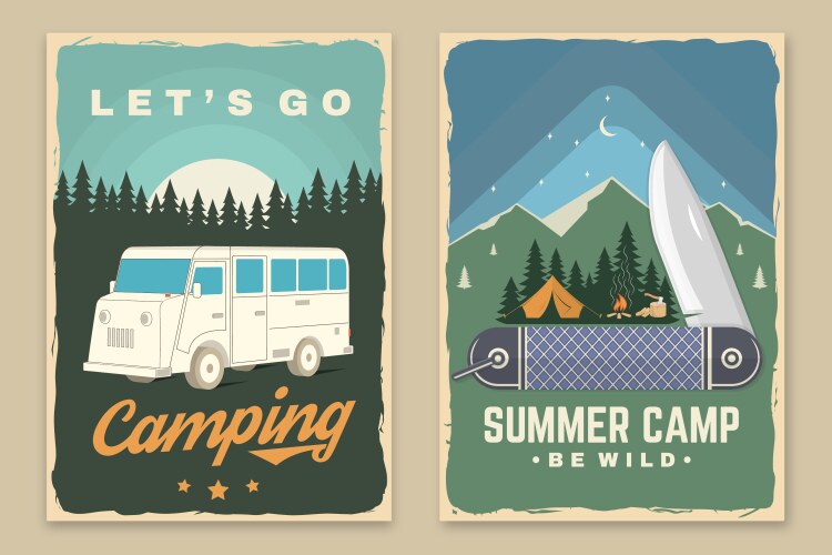 Set of camping retro posters Royalty Free Vector Image
