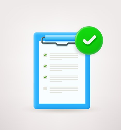 Paper contract icon with checkmark 3d Royalty Free Vector