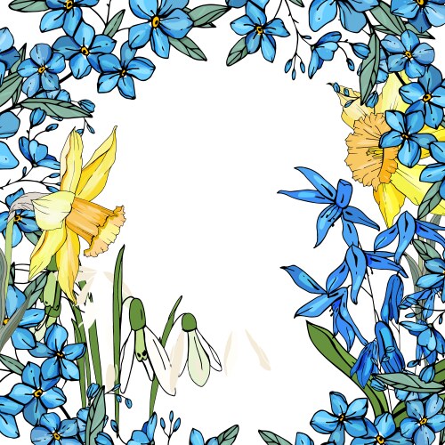 Frame and seamless border with spring flowers Vector Image