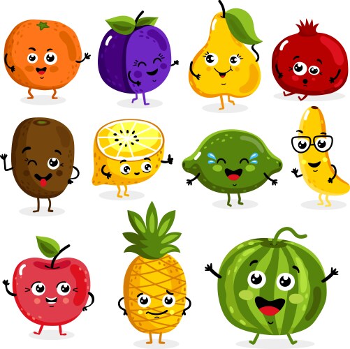Witty fruit characters group cartoon Royalty Free Vector