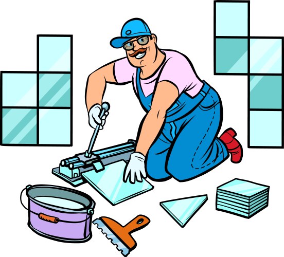 Wall tiling house repair worker concept hand Vector Image