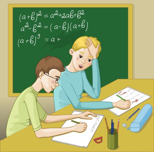 Cartoon little kid a study in the classroom Vector Image