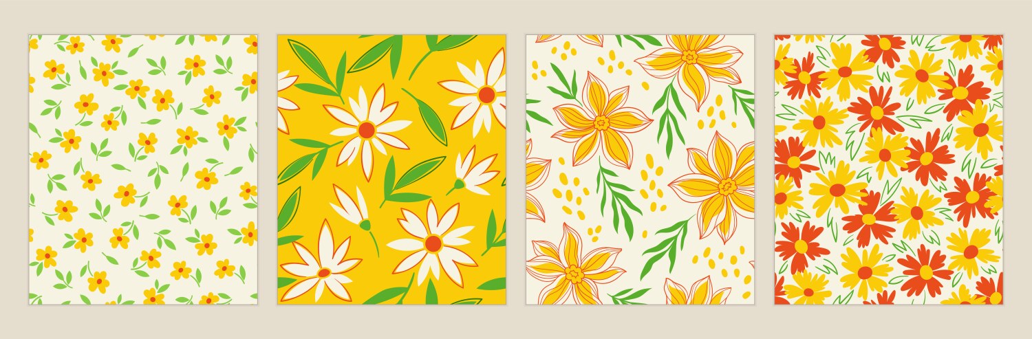 Flower and butterflies seamless patterns Vector Image