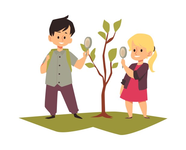 Cartoon children gardening and planting tree flat Vector Image