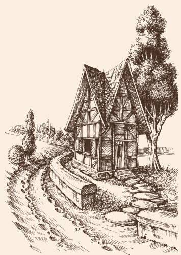 Field landscape pencil drawing Royalty Free Vector Image