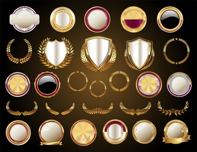 Collection of modern gold circle metal badges Vector Image