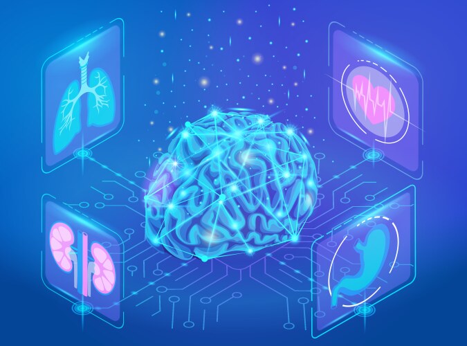 Landing page isometric artificial intelligence Vector Image