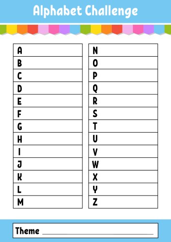 Alphabet challenge educational activity worksheet Vector Image