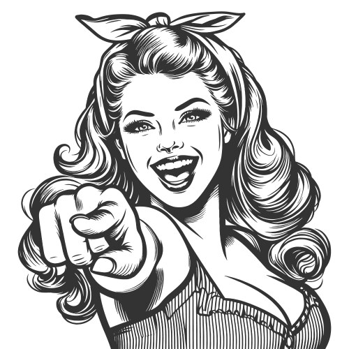 Smiling retro woman pointing forward Royalty Free Vector