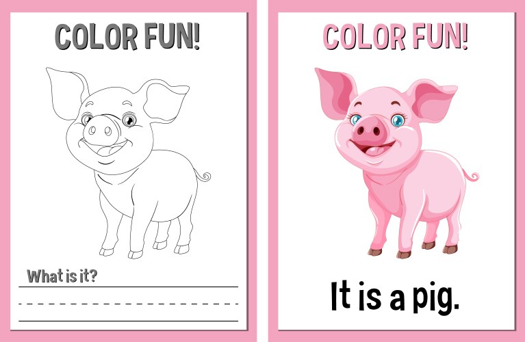 Coloring and learning activity with a pig Vector Image