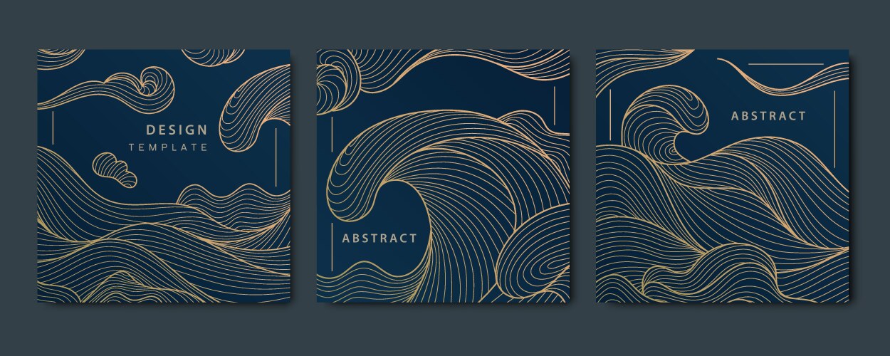 Sea waves japanese posters patterns line Vector Image
