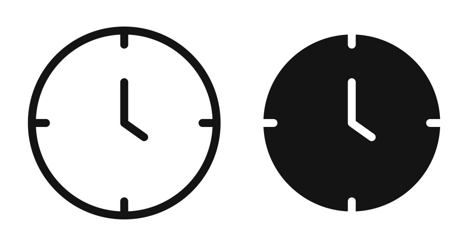 Clock face icon set black filled and outlined Vector Image