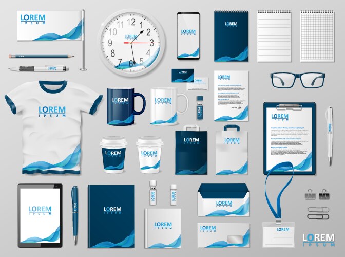 Professional blue branding design kit with cubes Vector Image
