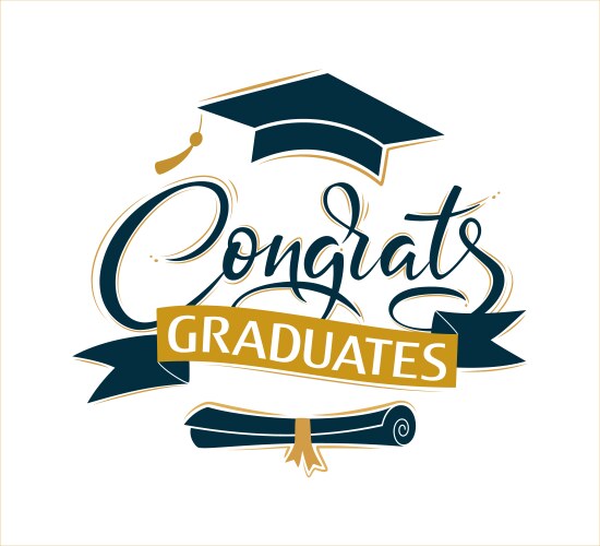 Congrats graduates round banner with students Vector Image