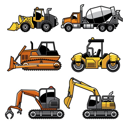 Construction vehicles set heavy machines Vector Image
