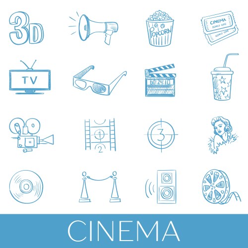 Two tickets and hand draw cinema icon Royalty Free Vector
