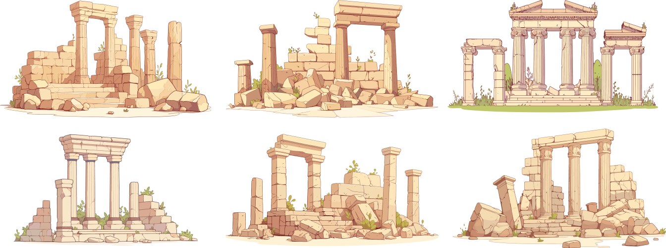 Ancient Temple Ruins in Forest Royalty Free Vector Image