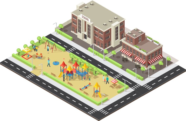Playground with children composition Royalty Free Vector