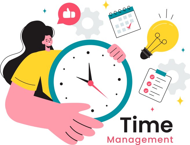Time management with clock controls and task Vector Image
