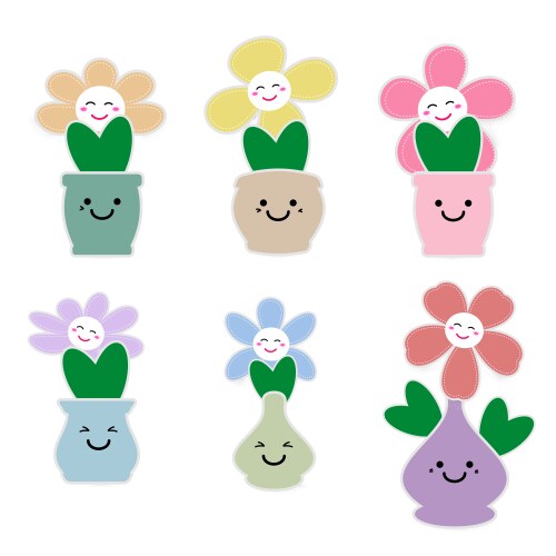 Cute flowers sticker in pot Royalty Free Vector Image