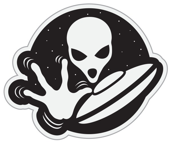 Happy alien peeps out from hole space Royalty Free Vector