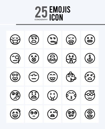 Set of outline emoticons emoji isolated Royalty Free Vector