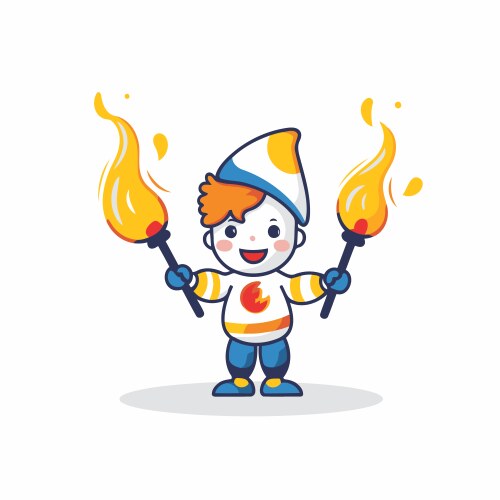 Funny cartoon character with a flaming torch Vector Image