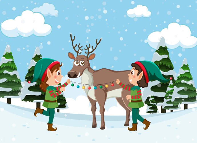 Little elf riding reindeer Royalty Free Vector Image