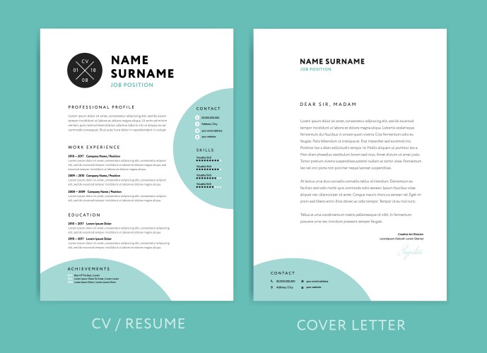 Creative cv resume template green color Royalty Free Vector