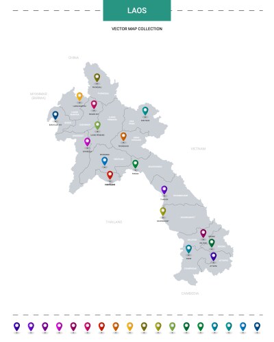 Laos map and landmarks with people in traditional Vector Image