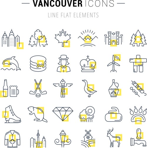 Set flat line icons vancouver and canada Vector Image