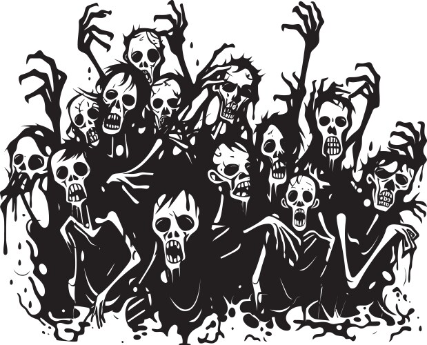 Grotesque gathering zombies group logo doodle Vector Image