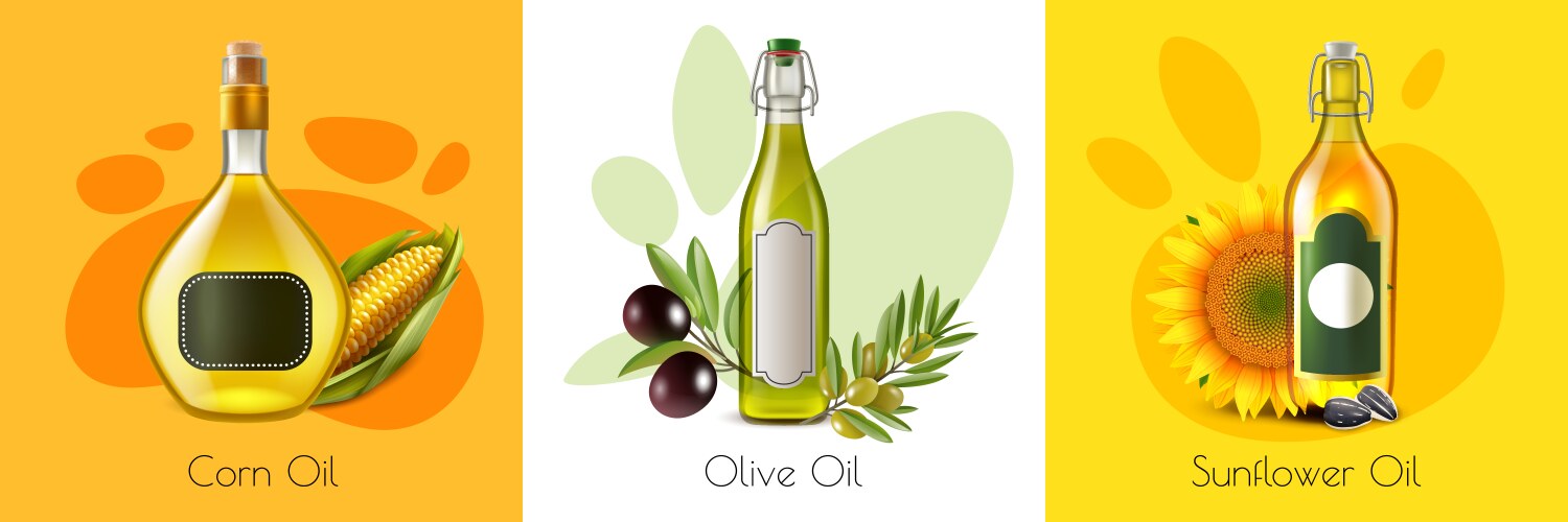 Realistic vegetable oils set Royalty Free Vector Image