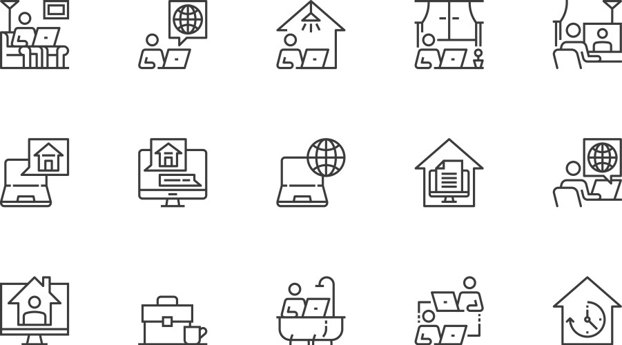 Line home room types icons Royalty Free Vector Image Line home room types icons Royalty Free Vector Image