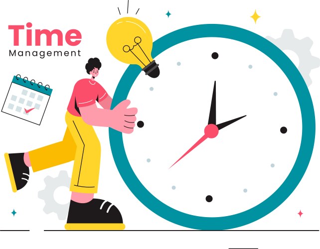Time management with clock controls and task Vector Image